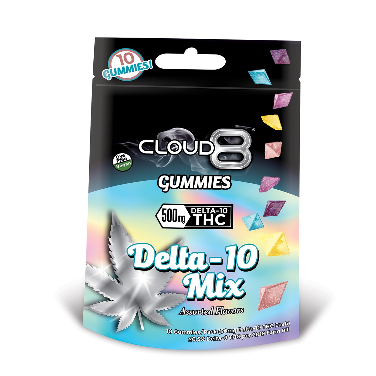 Cloud 8 - Delta 10 Gummies 10PK - 500MG (50MG / Gummy) - Flavor Mix